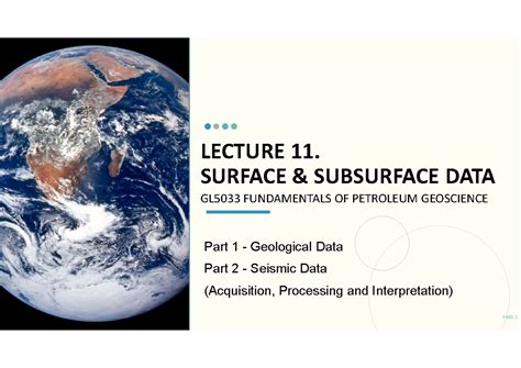 Lecture 11 Seismic And Data Lecture 11 Surface And Subsurface Data