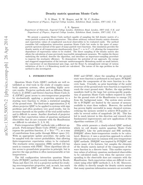 Pdf Density Matrix Quantum Monte Carlo