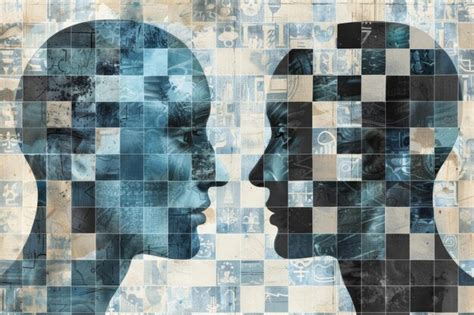 Abstract Conceptual Art Of Two Human Profiles With Digital Overlays Premium Ai Generated Image