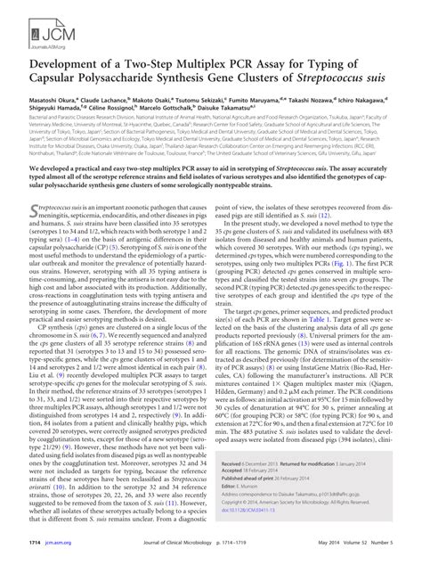 Pdf Development Of A Two Step Multiplex Pcr Assay For Typing Of Capsular Polysaccharide