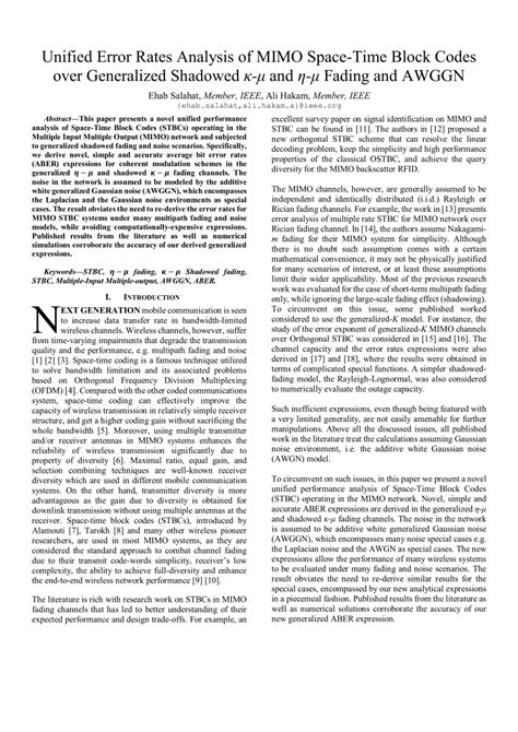 Pdf Unified Error Rates Analysis Of Mimo Space Time Block Codes Over