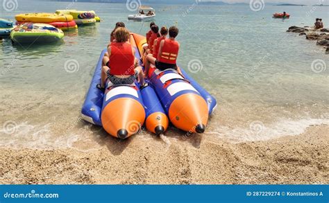 Water Sports In The Sea Banana Boat Fun Of A Group Of Young Tourists Editorial Stock Image