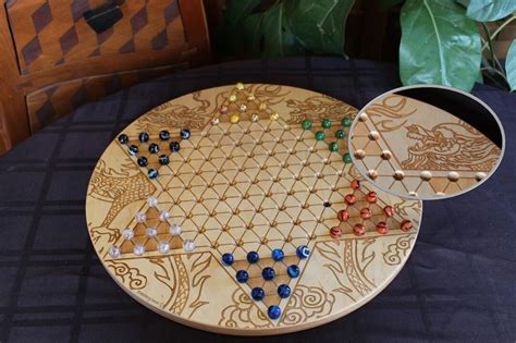 Chinese Checkers Board Wood Board Game With 16mm Marbles And Laser