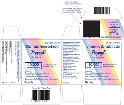 Pregnyl Human Chorionic Gonadotropin 10 000 Usp Units Injection Multiple Dose Vial 10 Ml Merit