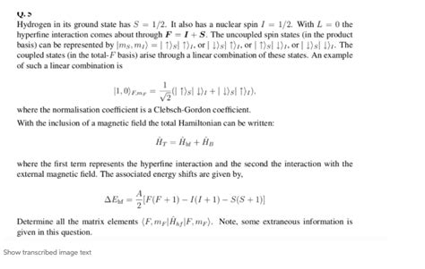 Solved Hyperfine Structure In Hydrogen In Mag Field