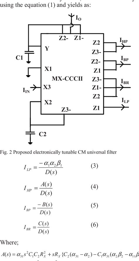 Figure 2 From Electronically Tunable Current Mode Universal Filter Using A Single Mx Cccii