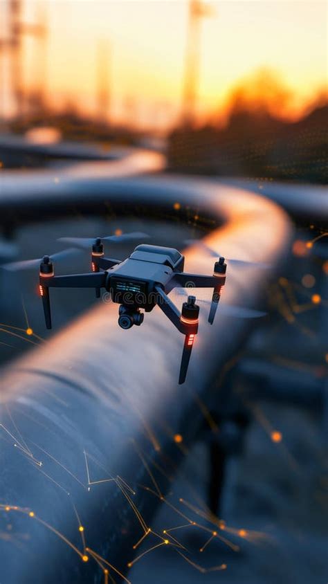 Drone Inspecting Pipeline At Sunset Ensuring Safety And Efficiency In Oil And Gas Industry