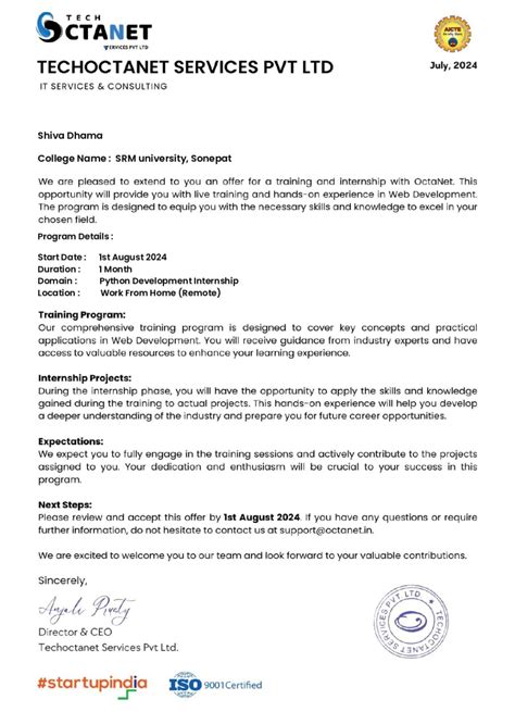 Shiva Dhama On Linkedin Internship Ptyhondevelopment Octanet