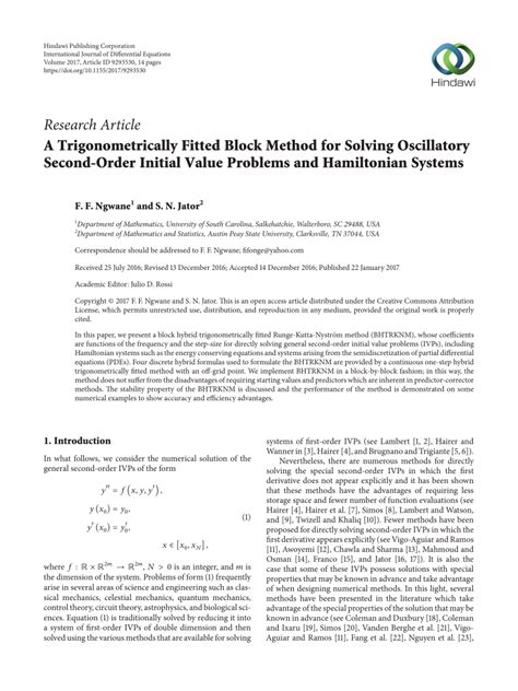 Pdf A Trigonometrically Fitted Block Method For Solving Oscillatory Second Order Initial Value
