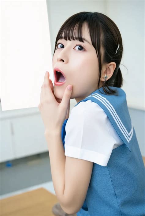 Arafed Asian Girl Sitting On The Floor With Her Mouth Open Seaart Ai