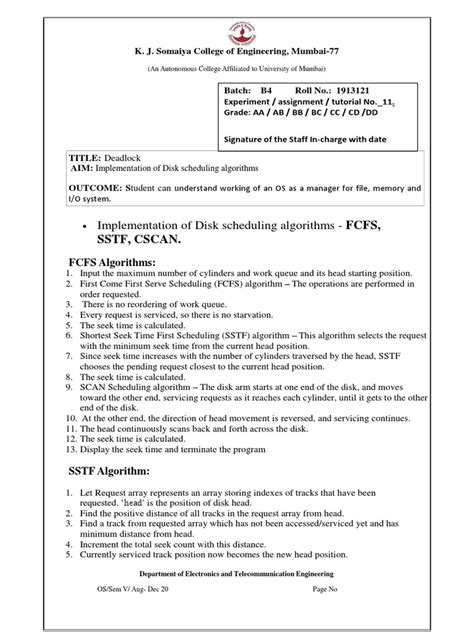 Implementation Of Disk Scheduling Algorithms Fcfs Sstf Cscan Pdf