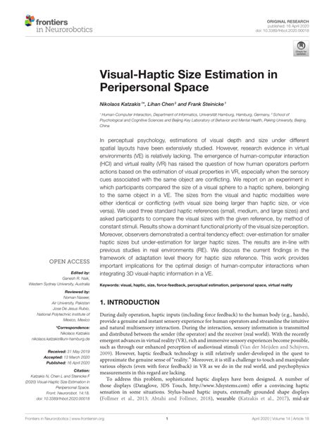 Pdf Visual Haptic Size Estimation In Peripersonal Space