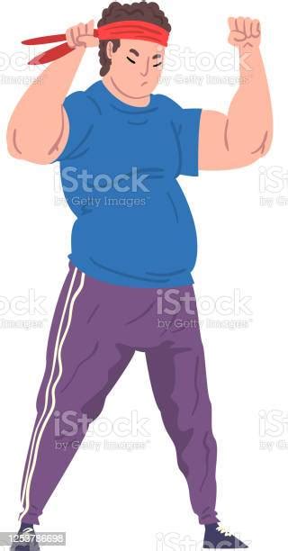 뚱뚱한 남자 스포츠 운동을 하 고 체중 감량 과정 젊은 과체중 남자 점점 적합 만화 벡터 일러스트 에 화이트 배경 개념에 대한 스톡 벡터 아트 및 기타 이미지 Istock