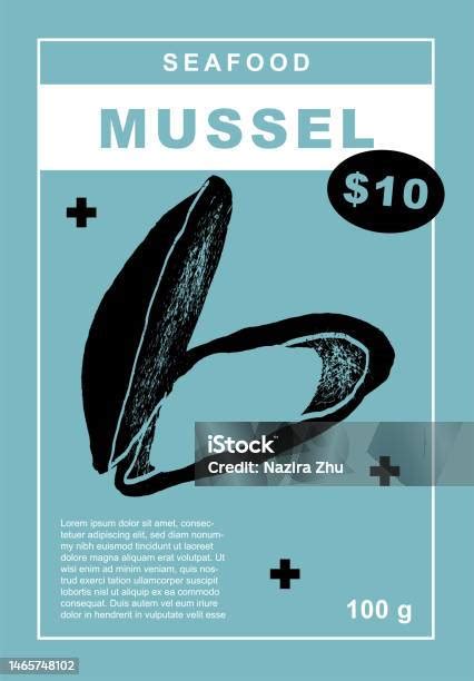 홍합 추상적인 그리기 디자인의 물고기와 해산물 포스터 세트 라벨 또는 포스터 가격표 심플하고 평평한 디자인 패턴과 배경 포스터