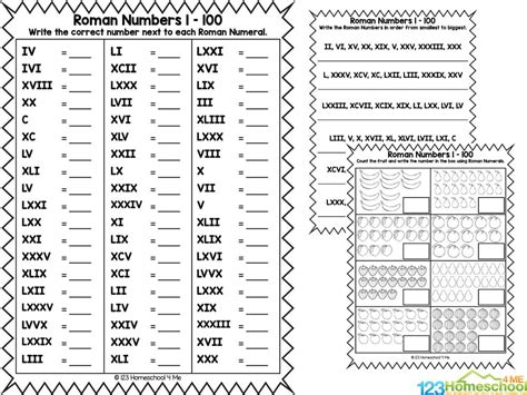 Roman Numbers Counting 1 To 100 Worksheets