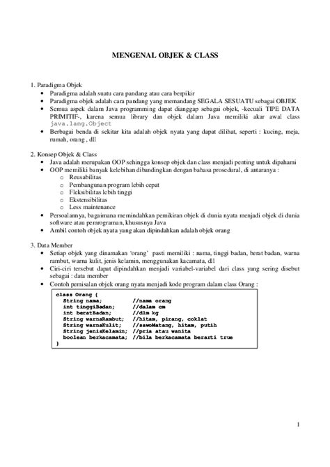 Pdf Mengenal Objek And Class