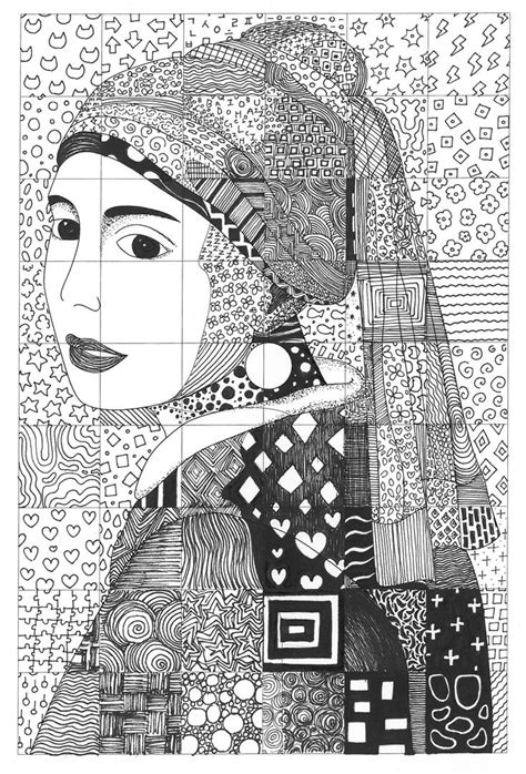 진주 귀걸이를 한 소녀 드로잉 갤러리 질감