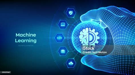 와이어프레임 손에 육각형 패턴이 있는 구 모양의 기계 학습 신경망 인공 지능 인공 지능 개념 빅 데이터 혁신 기술 벡터 일러스트