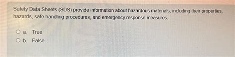 Solved Safety Data Sheets Sds ﻿provide Information About