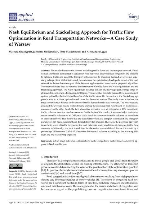 Pdf Nash Equilibrium And Stackelberg Approach For Traffic Flow