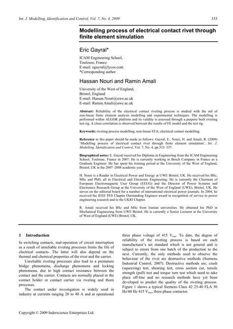 Pdf Modelling Process Of Electrical Contact Rivet Through Finite