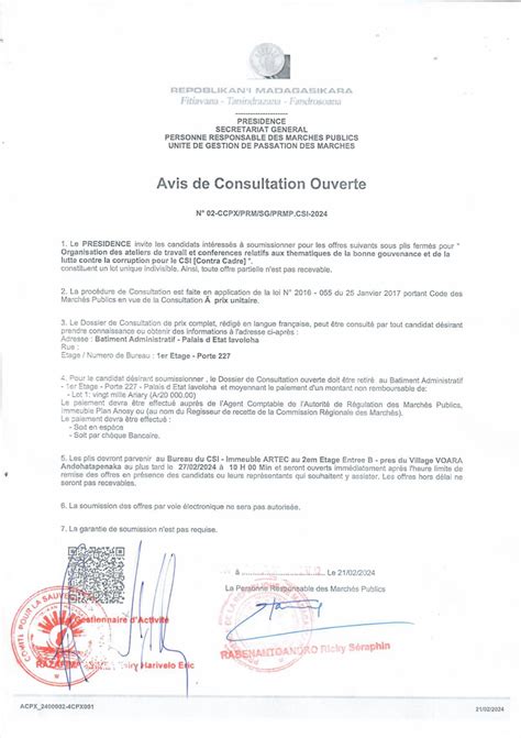 Avis De Consultation Ouverte N Ccpx Prm Sg Prmp Csi Comit