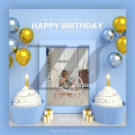 دانلود موکاپ پس زمینه تولد نوزاد پسر قالب پست اینستاگرام دانلود