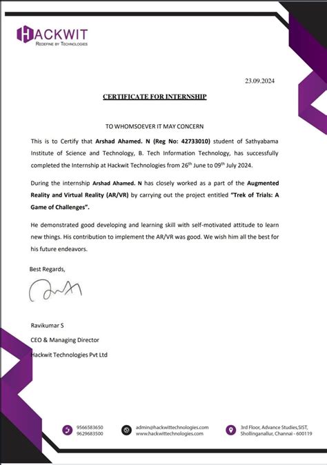 Ar Vr Internship Hackwit Arshad Ahamed N