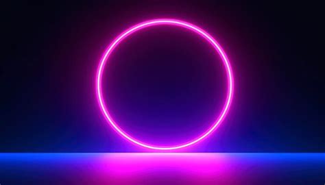 3d визуализация синий розовый неон круглая рамка круг форма кольца пустое пространство