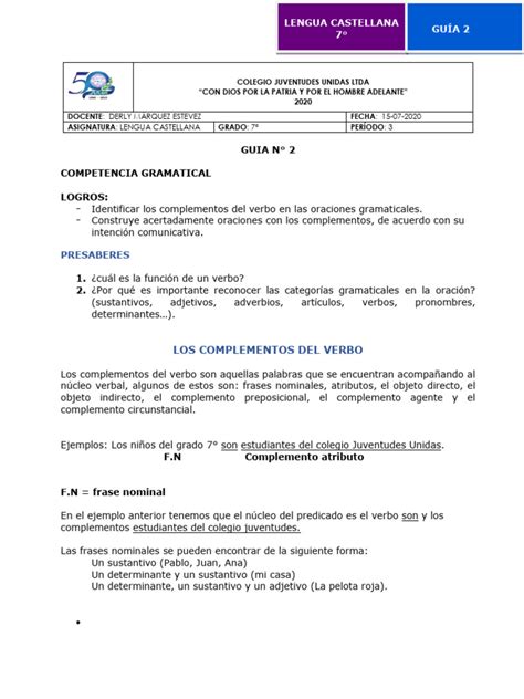 Complemento Del Verbo Pdf Verbo Asunto Gramática