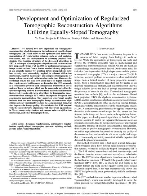pdf development and optimization of regularized tomographic reconstruction algorithms