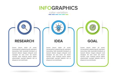 3 단계 연속 화살표 비즈니스 모델의 개념 세 가지 다채로운 직사각형 요소 브로셔 프리젠 테이션을위한 타임 라인 디자인 인포그래픽 디자인 레이아웃 3가지 개체에 대한 스톡