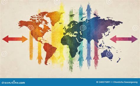 World Map With Upward Arrows Visualizing Global Growth Data Flow And International