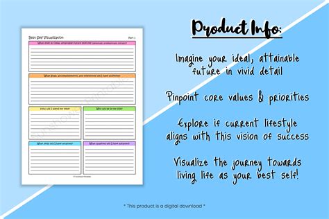 Best Self Visualization Printable Worksheets Manifest Success Journal Future Goal Prompts 2024