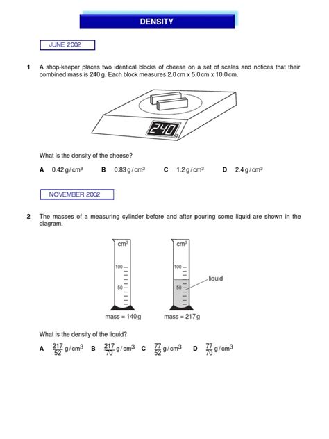 Igcse Physics Density Pdf Density Volume