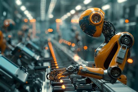 The Robot Arm Is Operating Automatically On The Production Line Stock Illustration