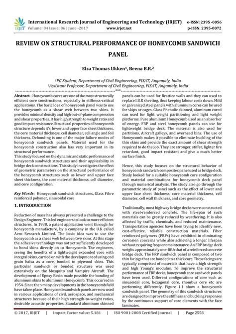 Review On Structural Performance Of Honeycomb Sandwich Panel Pdf