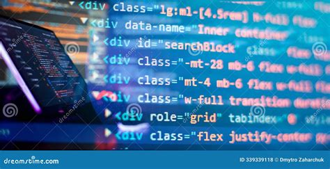 programming code abstract screen of software developer coding script text on screen stock