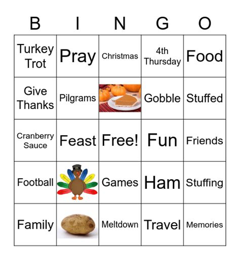 Turkey Day Bingo Card