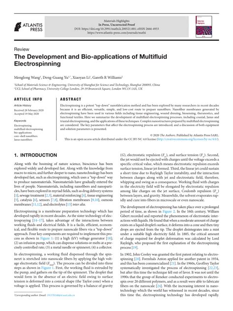 Pdf The Development And Bio Applications Of Multifluid Electrospinning