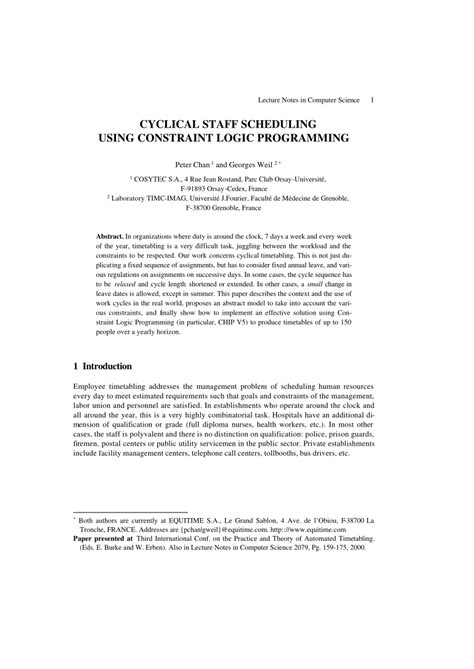 Pdf Cyclical Staff Scheduling Using Constraint Logic Programming