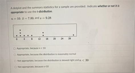 solved a dotplot and the summary statistics for a sample are