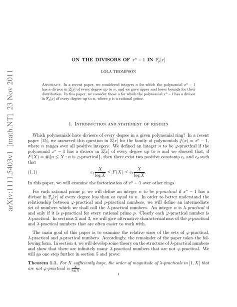 Pdf On The Divisors Of Xn 1 In Fp X