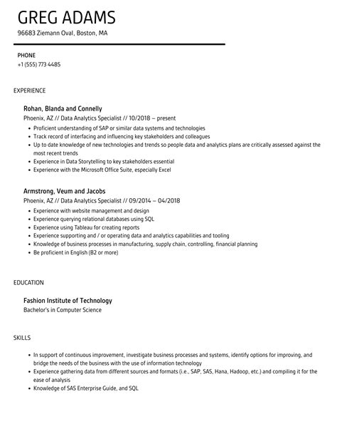 Data Analytics Specialist Resume Samples Velvet Jobs