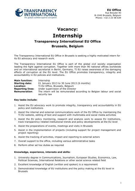 Internship Transparency International Eu Office