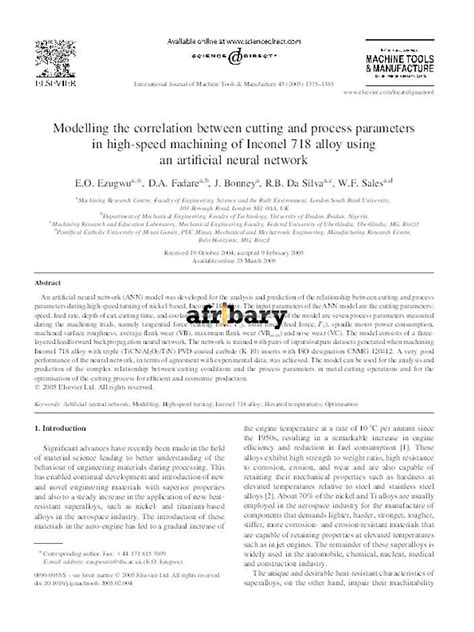 modelling the correlation between cutting and process parameters in