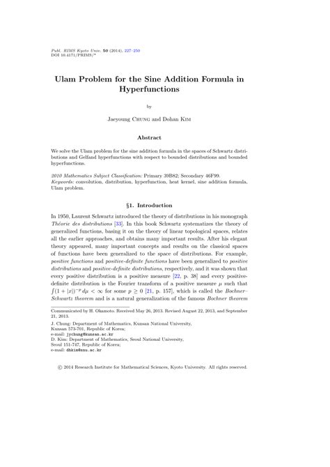 Pdf Ulam Problem For The Cosine Addition Formula In Sato Hyperfunctions