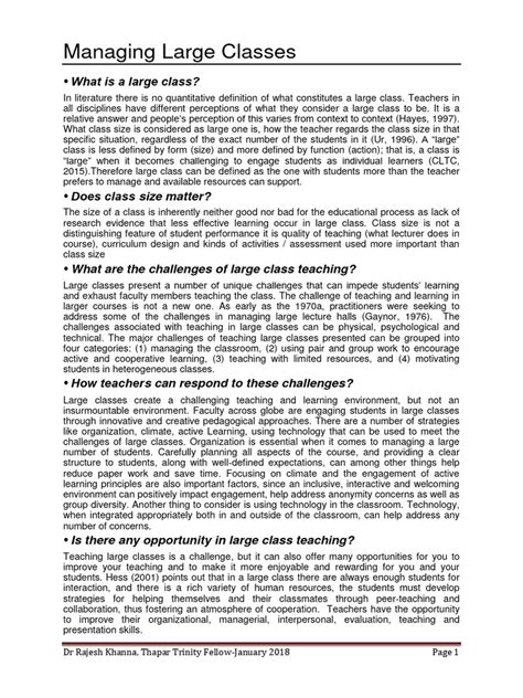 Managing Large Class Third Year Pdf Learning Teachers