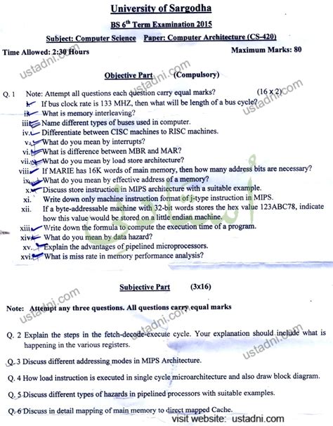 Computer Architecture Bscs 2017 Uos Past Papers Notes And Help For Any University In Pakistan