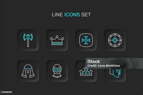 중세 투구 왕관 둥근 방패 십자군 장도끼 아이콘을 설정합니다 벡터 강철에 대한 스톡 벡터 아트 및 기타 이미지 강철 검 고대의 Istock